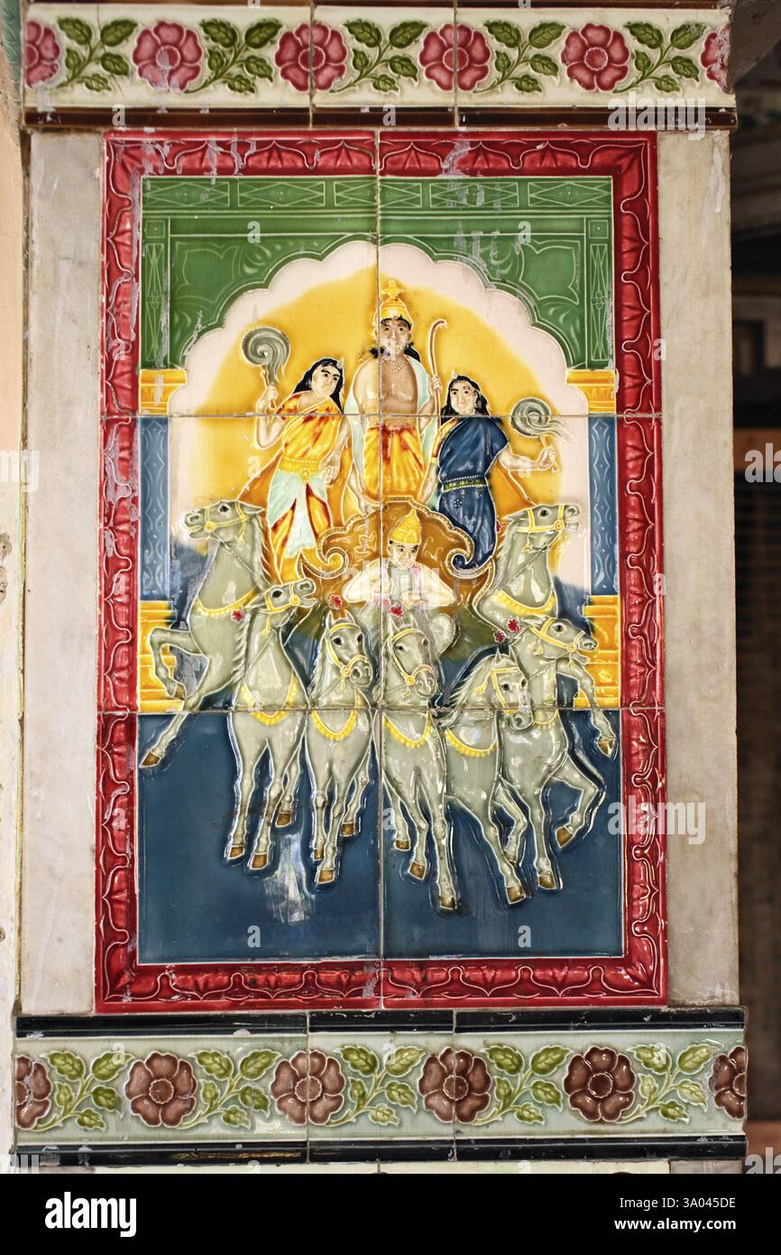 Painting on tiles, god goddess, Shiv Mandir built in 1950, taluka ...