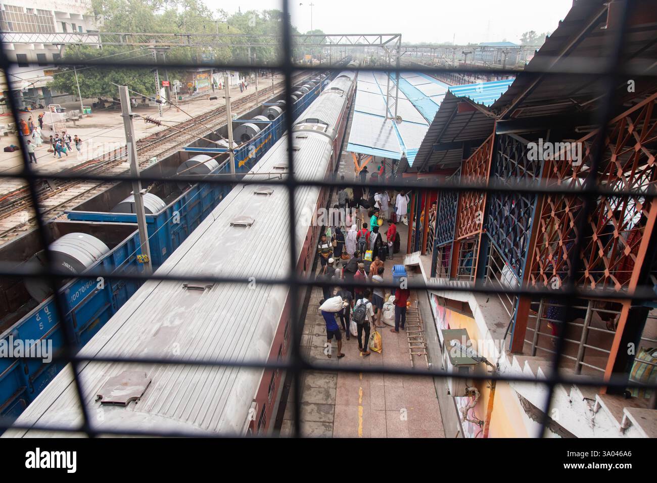 Delhi, India 8-15-2022: Busy train station with second class coaches ...