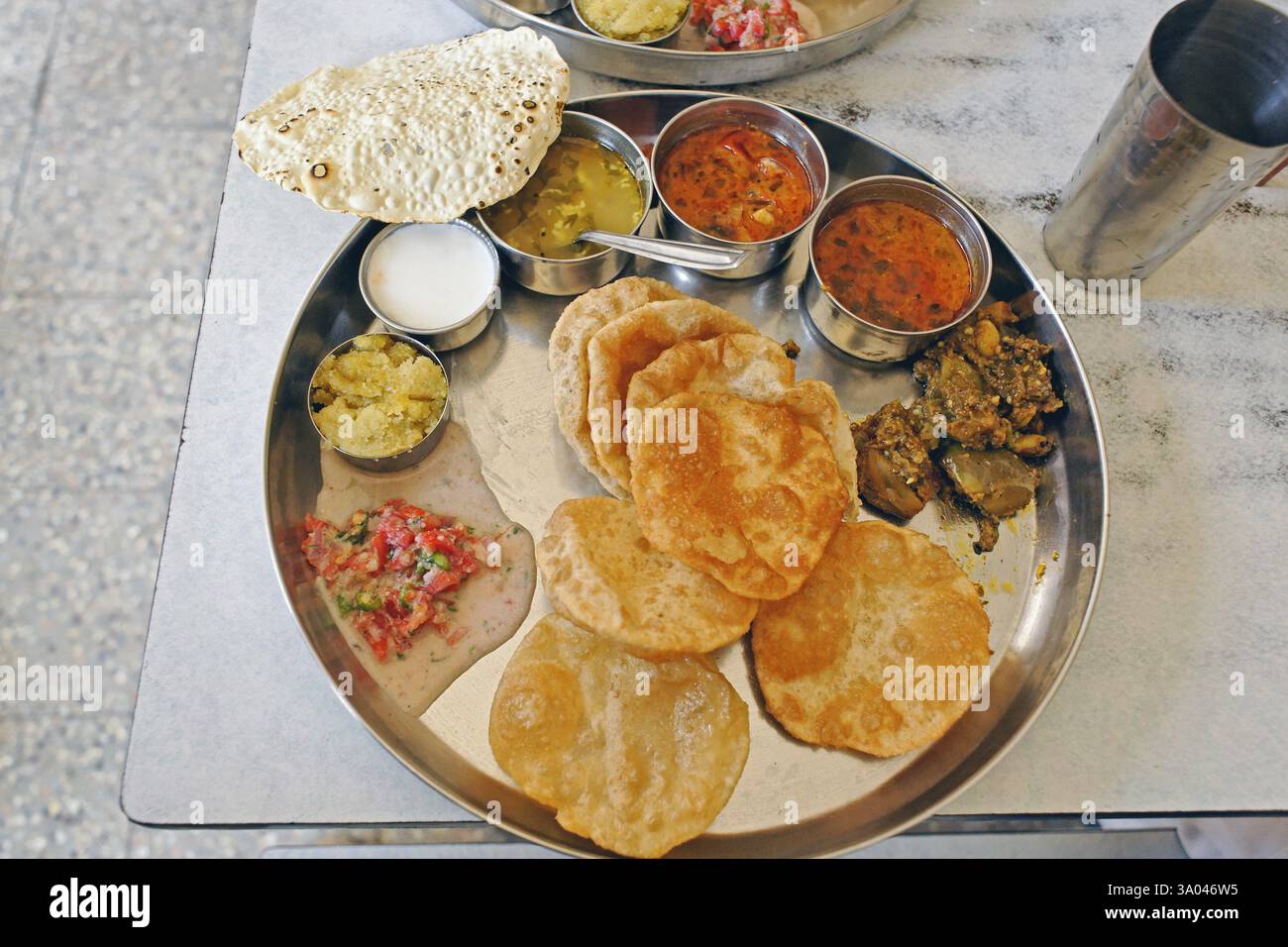 Maharashtrian vegetarian thali, taluka Junnar, district Pune ...