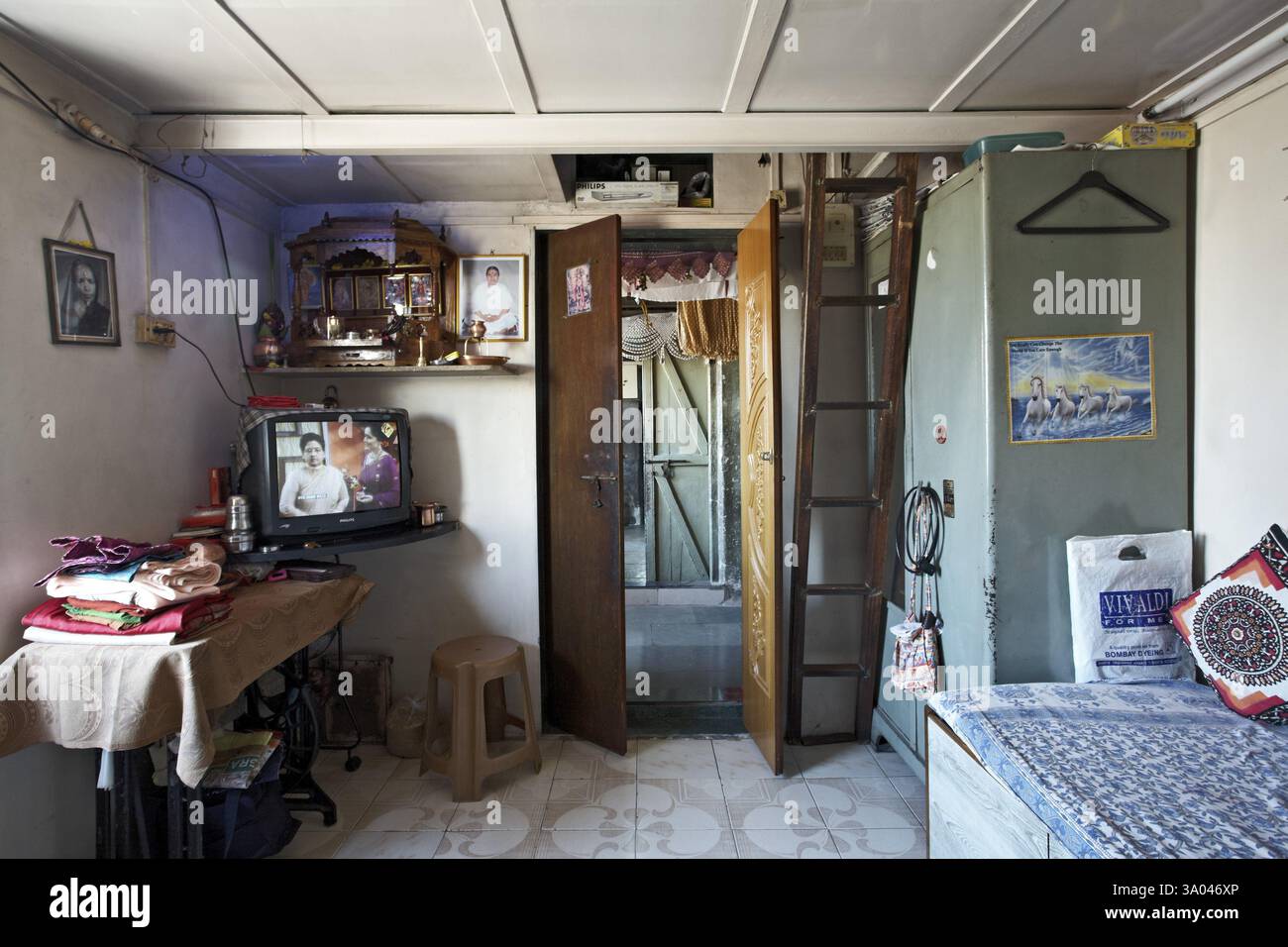 One Room House with Bathroom Textile mill Chawl Mumbai India Asia Stock ...