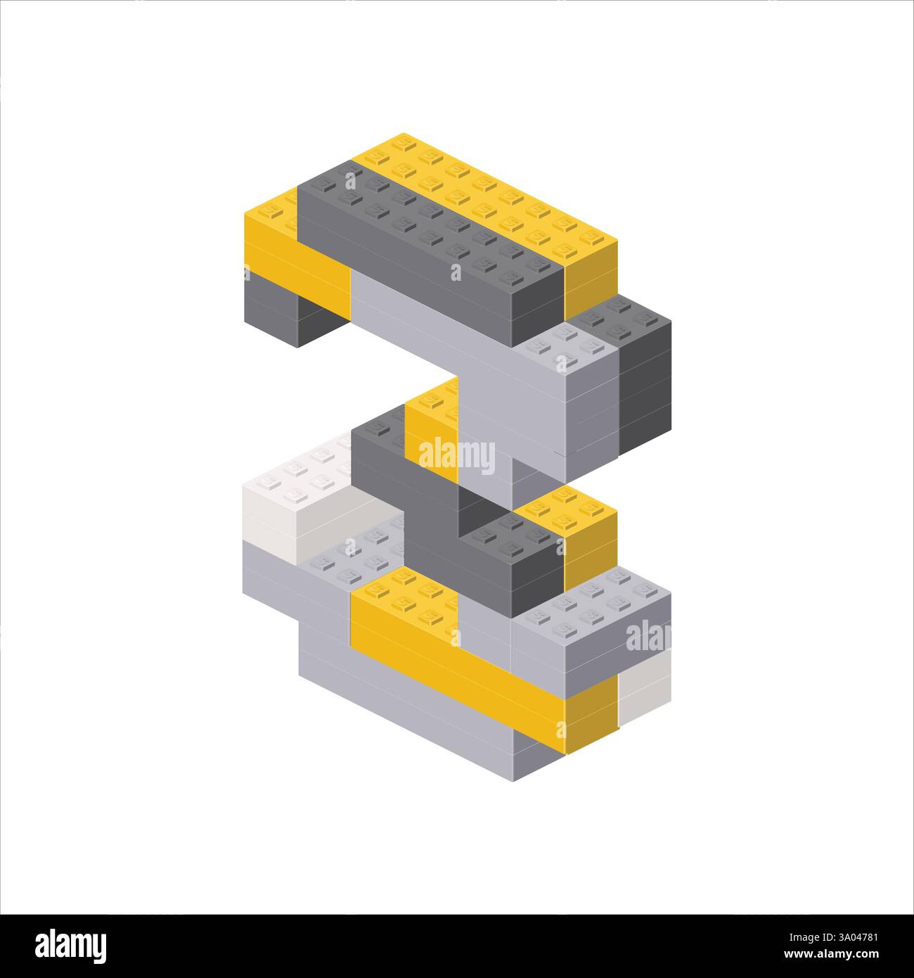 Number 3 in isometric view assembled from plastic blocks. Vector ...