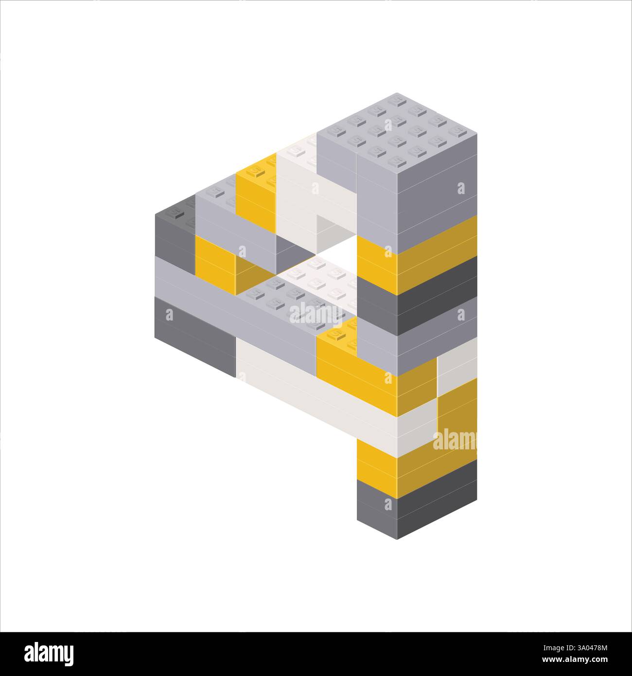 Number 4 in isometric view assembled from plastic blocks. Vector ...