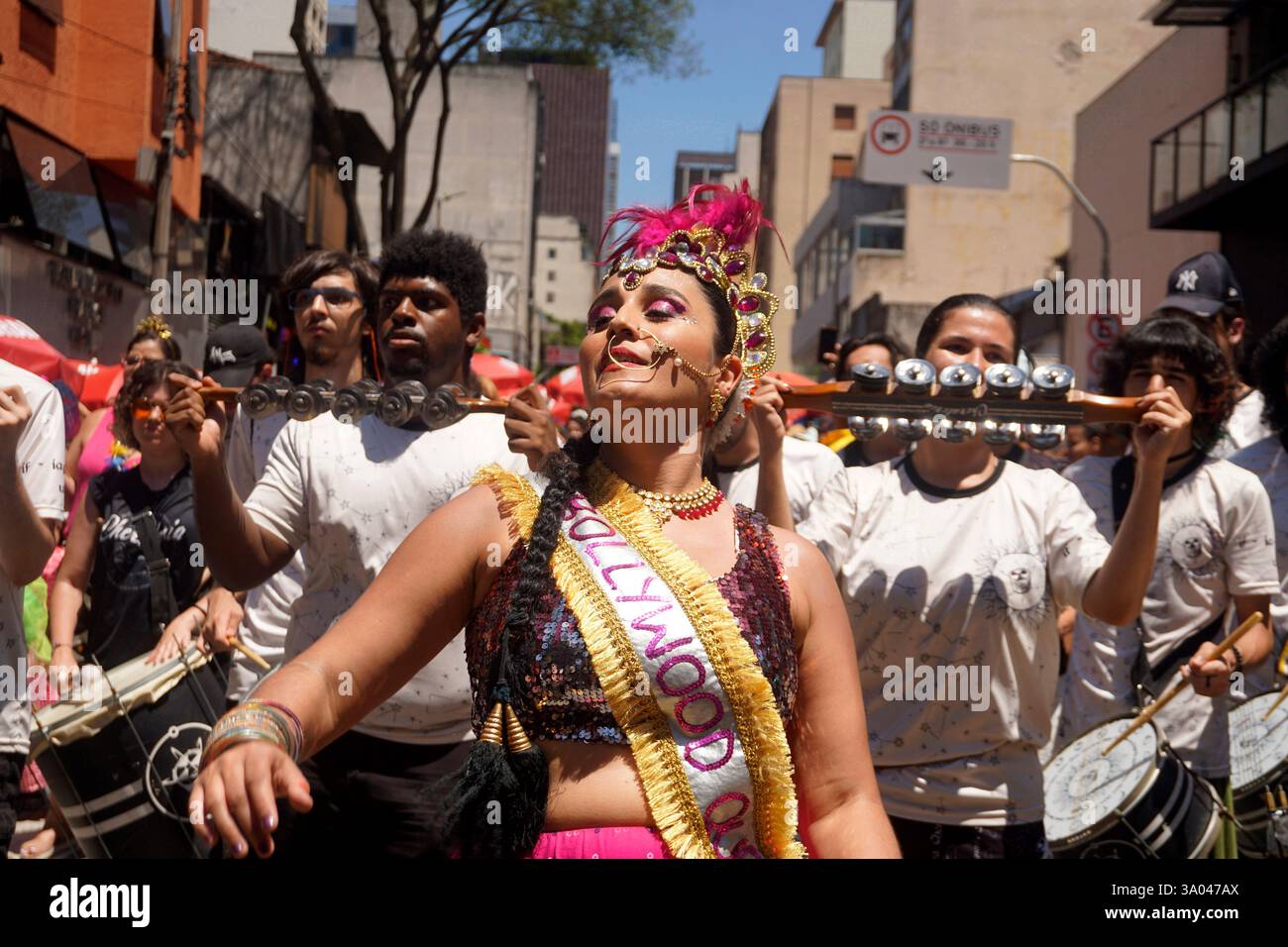 Revelers have fun at the carnival street party in Sao Paulo, Brazil, on ...