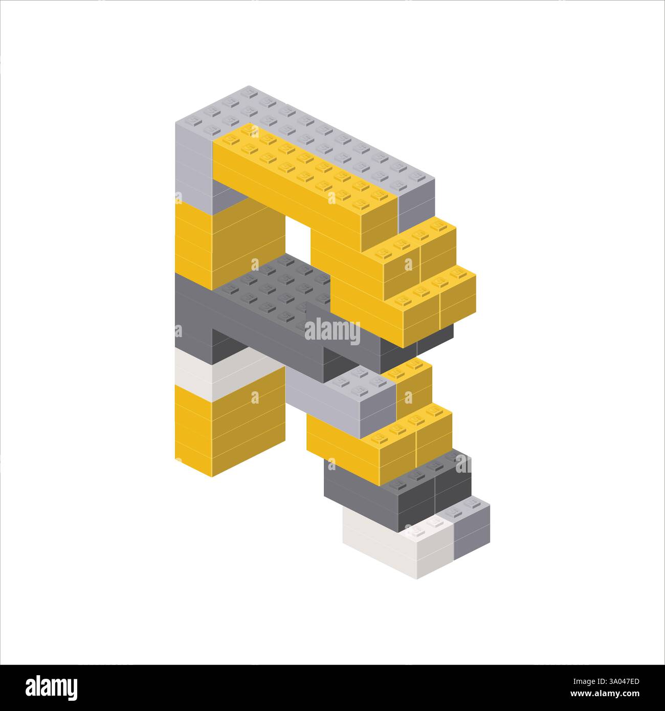 Letter R in isometric view assembled from plastic blocks. Vector ...