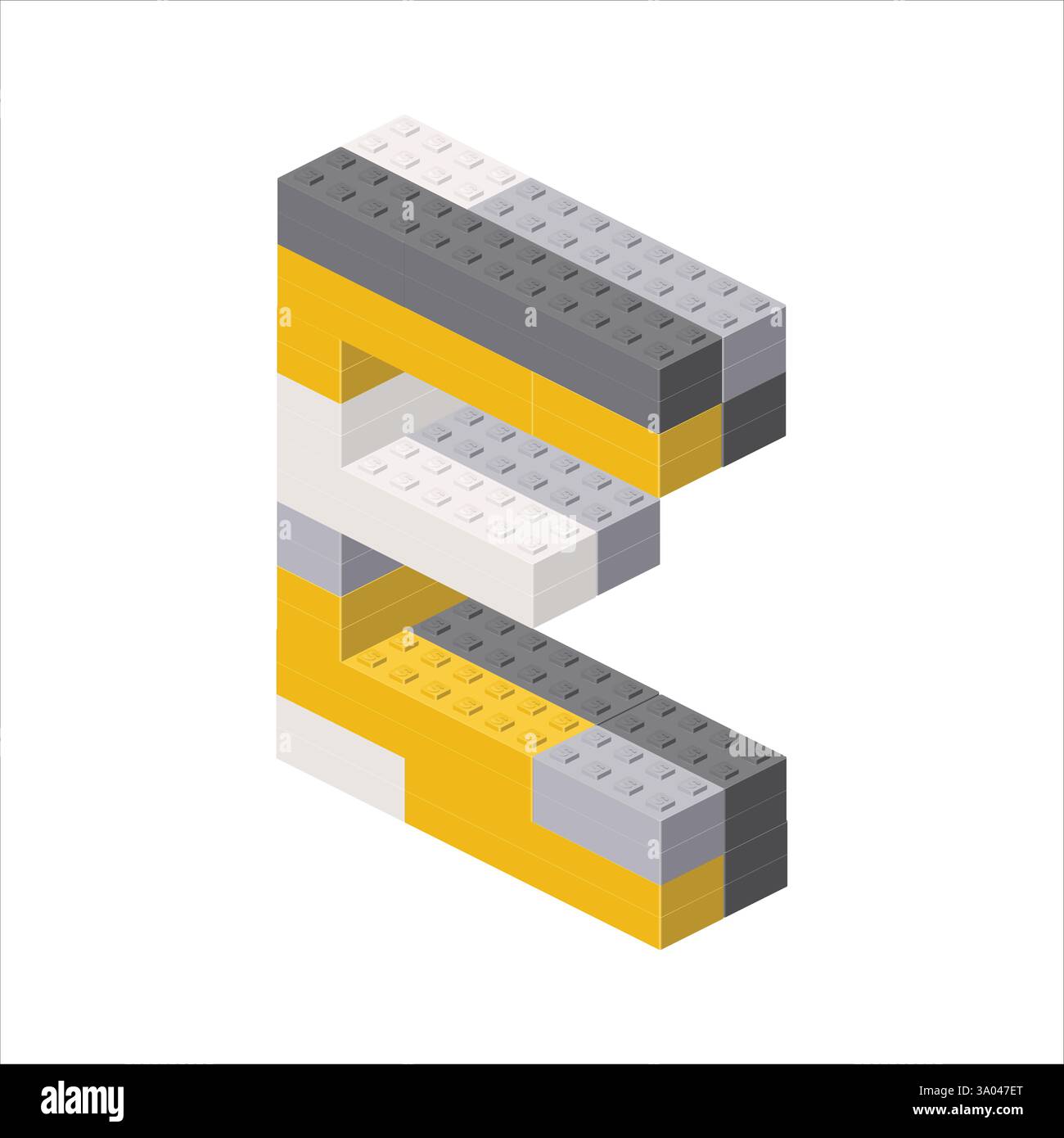 Letter E in isometric view assembled from plastic blocks. Vector ...