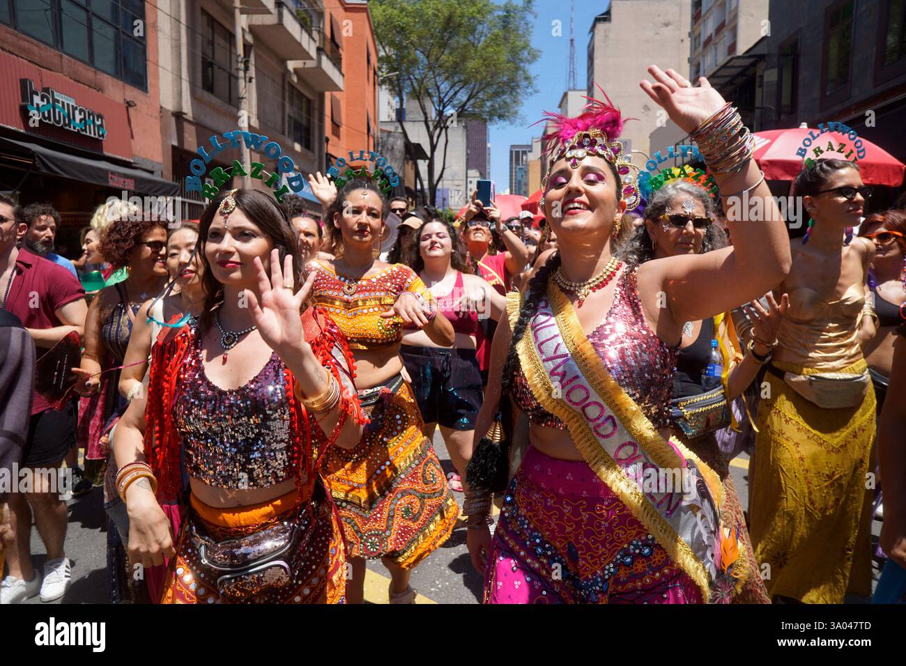 Revelers have fun at the carnival street party in Sao Paulo, Brazil, on ...