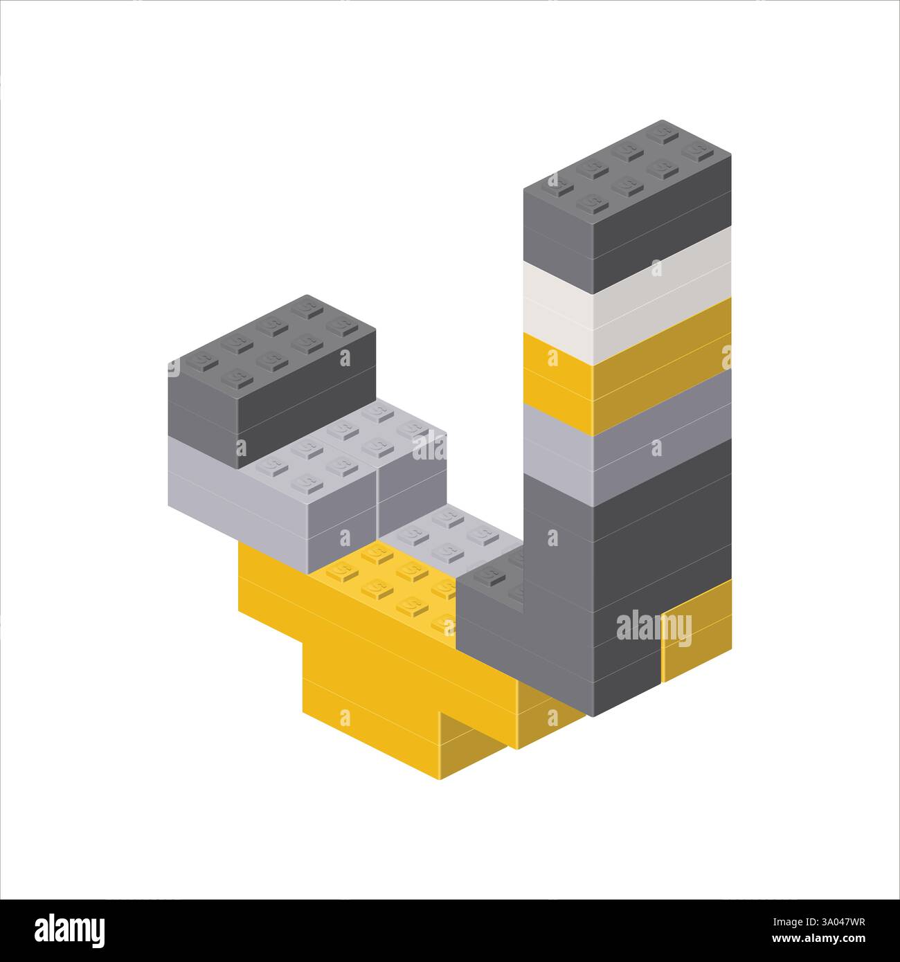 Letter J in isometric view assembled from plastic blocks. Vector ...