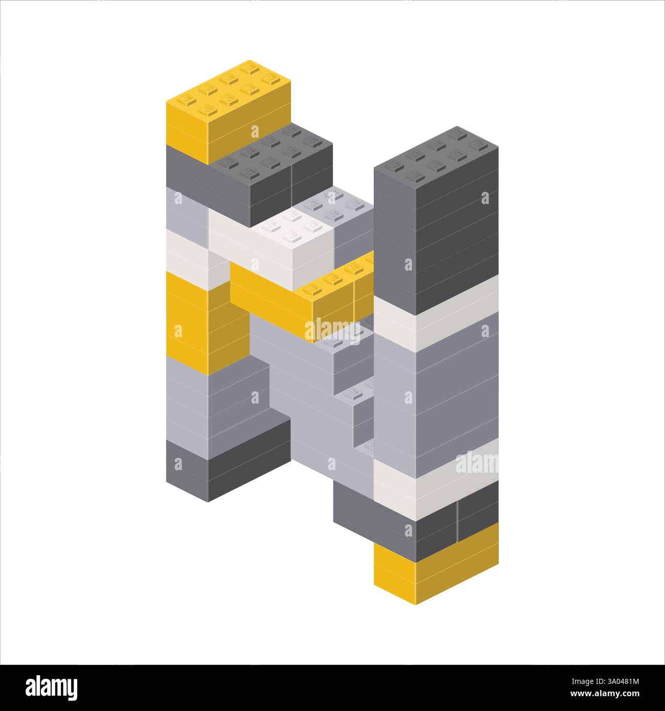 Letter N in isometric view assembled from plastic blocks. Vector ...