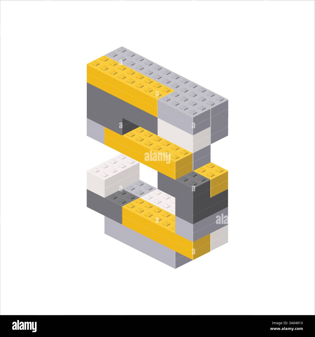 Number 5 in isometric view assembled from plastic blocks. Vector ...