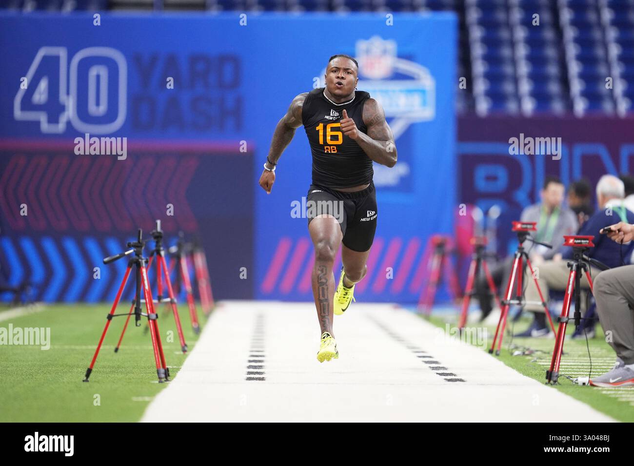 Iowa running back Kaleb Johnson runs the 40-yard dash at the NFL ...