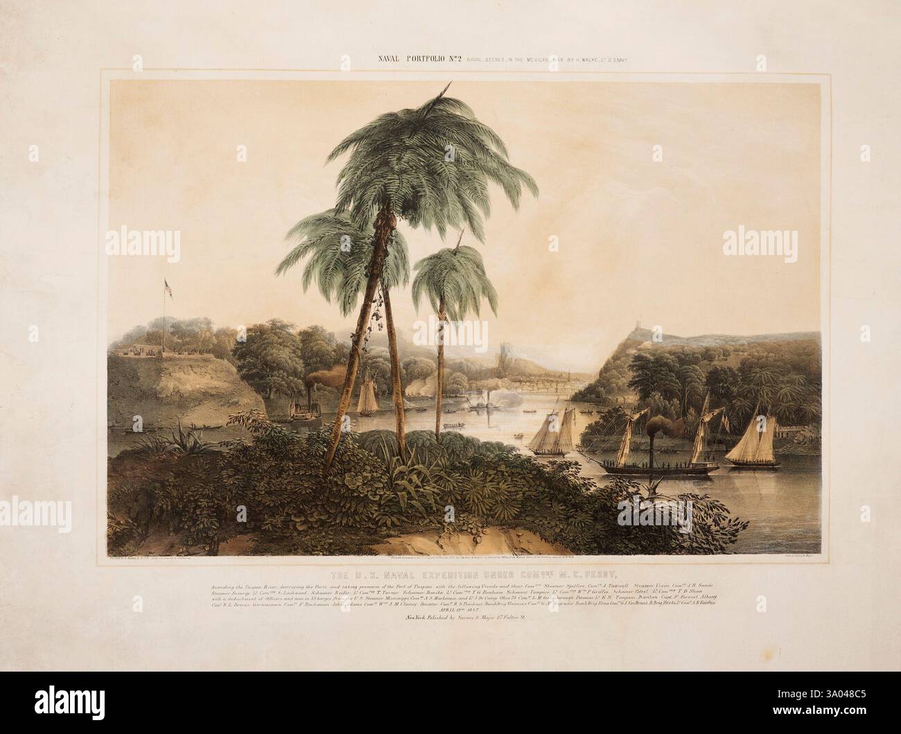 The US Naval Expedition under Commander Matthew C. Perry. April 19, 1847. Vintage Lithograph ...