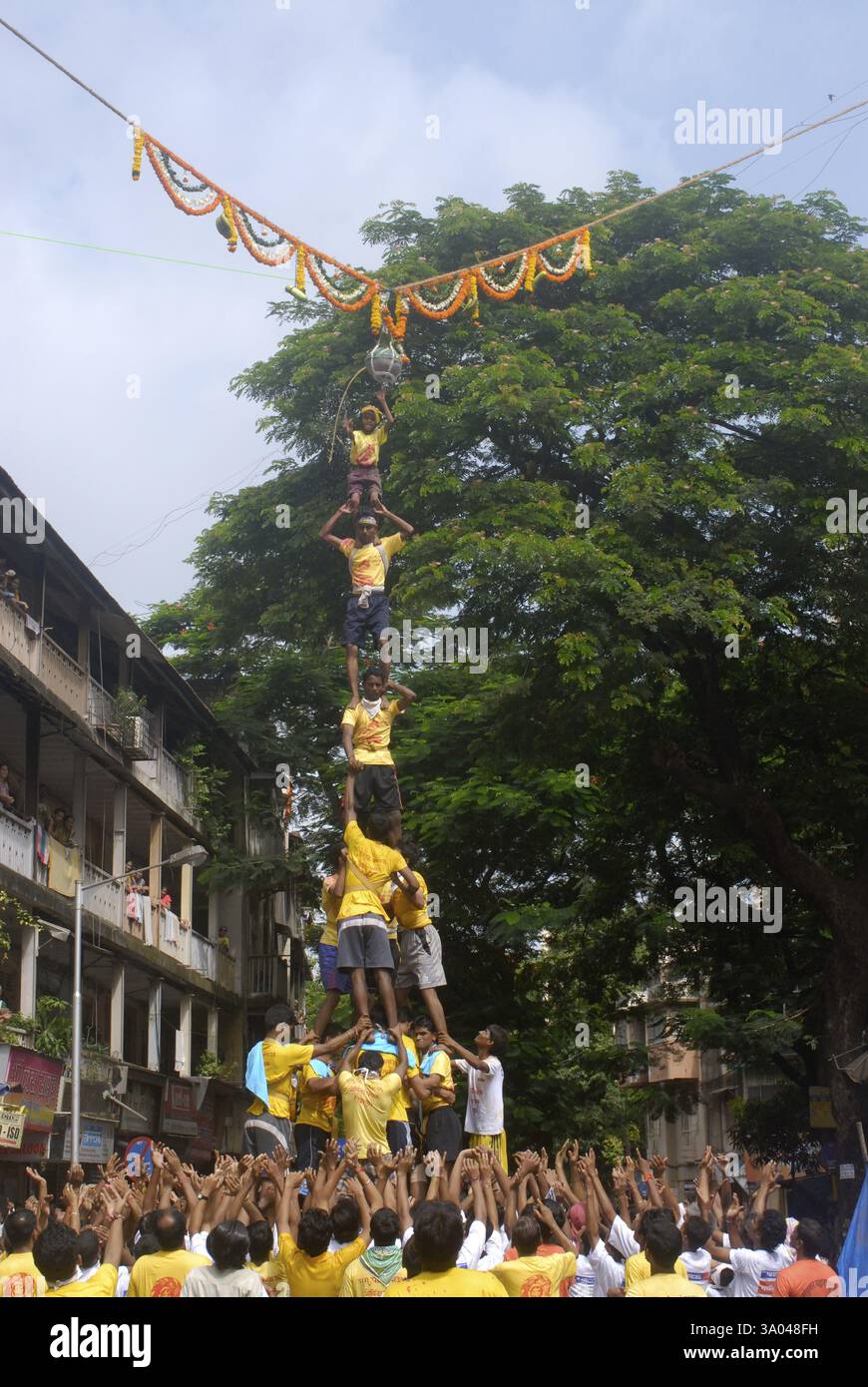 Human pyramid breaking dahi handi on janmashtami festival at dadar ...