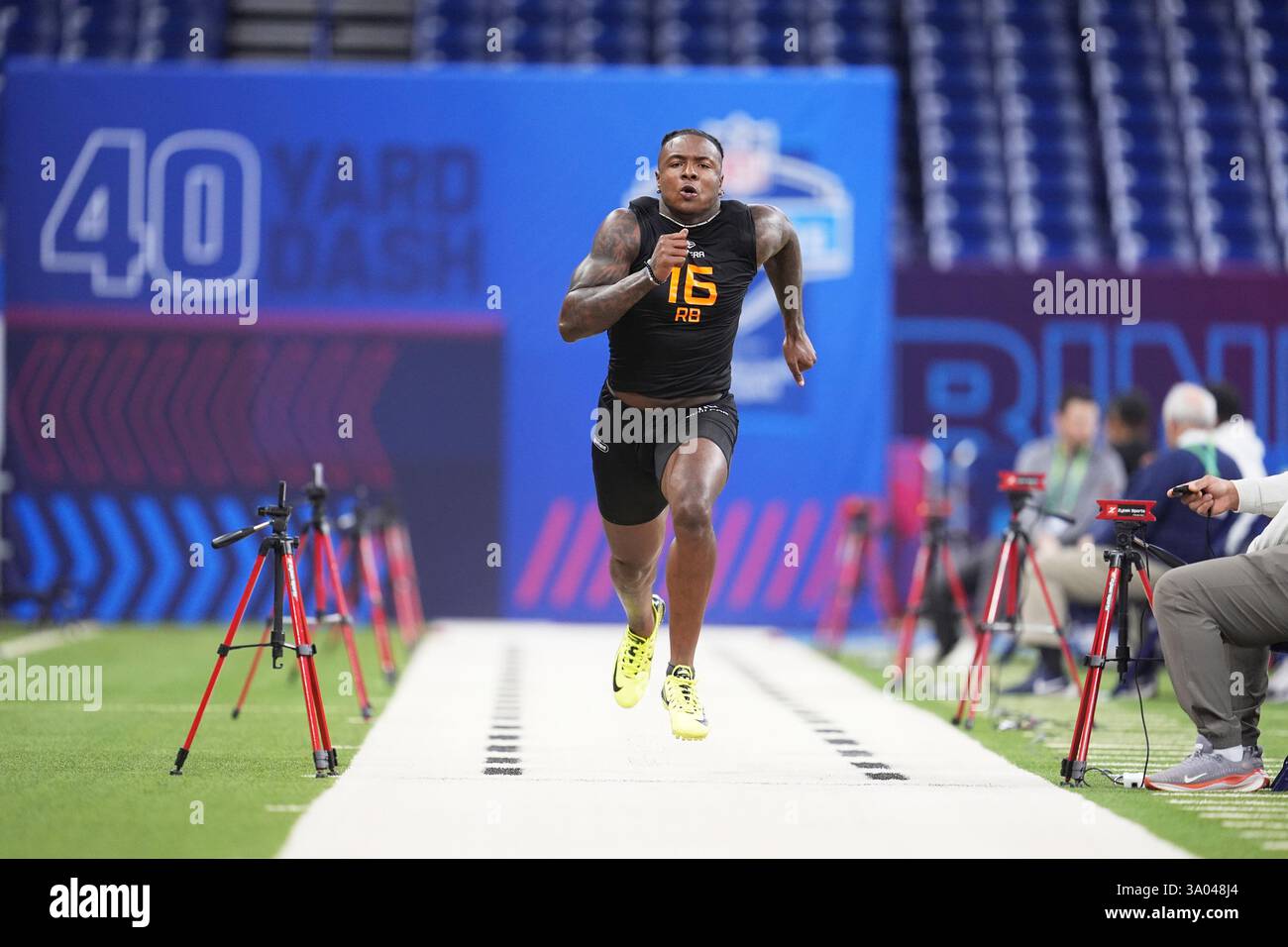 Iowa running back Kaleb Johnson runs the 40-yard dash at the NFL ...