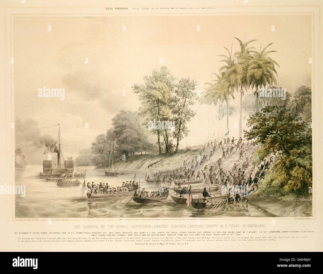 The Landing, of the Naval Expedition, against Tabasco, (Mexico.) Commander Matthew C. Perry in ...