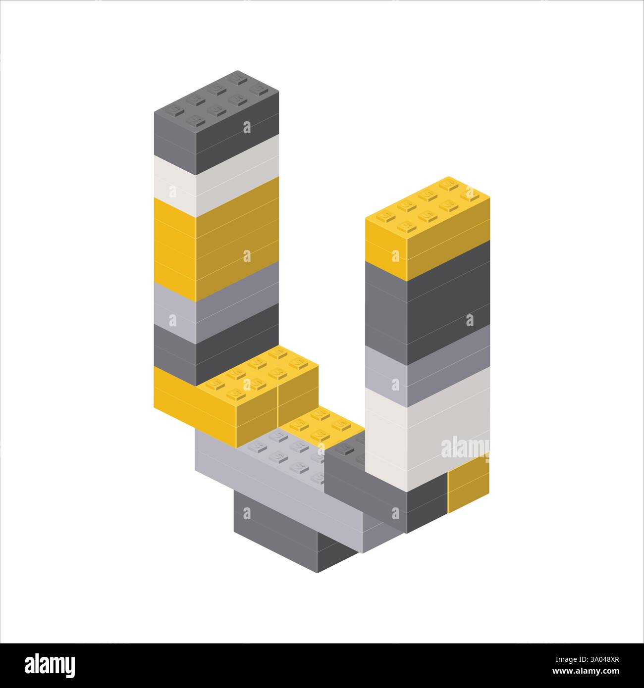 Letter U in isometric view assembled from plastic blocks. Vector ...