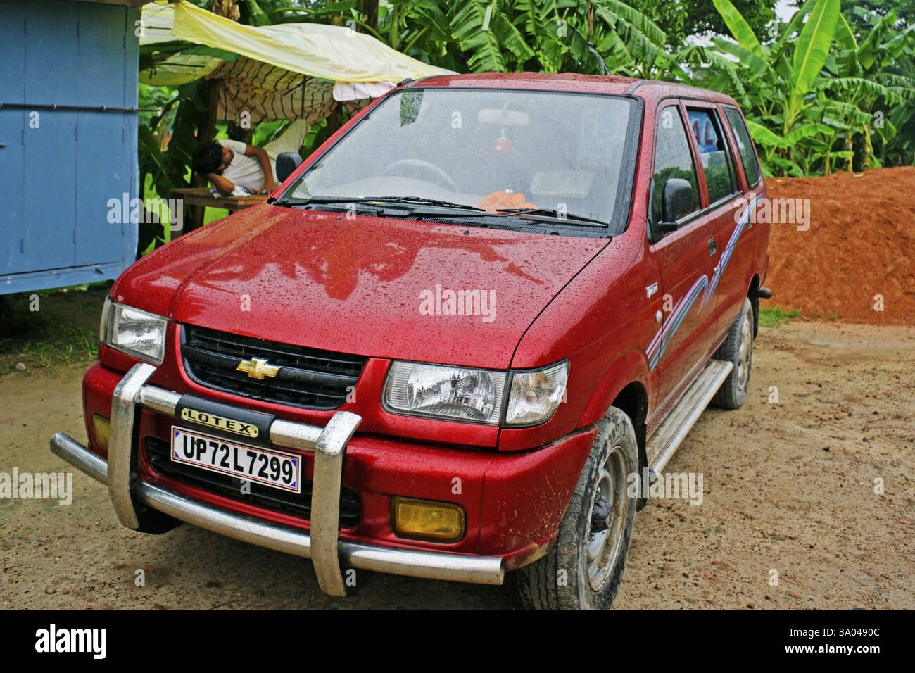 Red colour car, Lumbini, Nepal, Asia Stock Photo - Alamy
