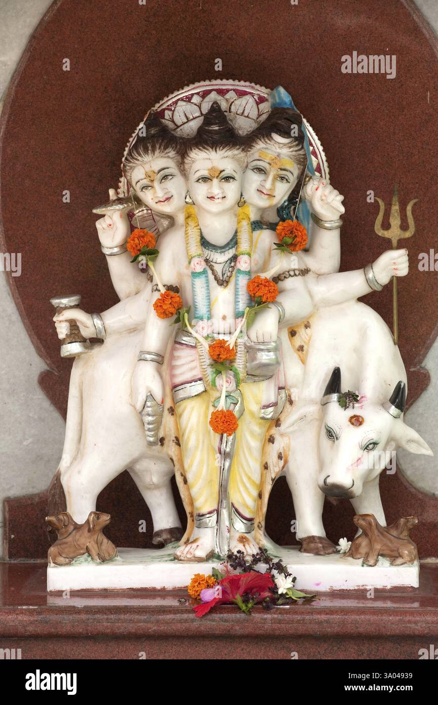 Idol of lord dattatreya datta with cow and dogs in temple, Ozar, Junnar ...