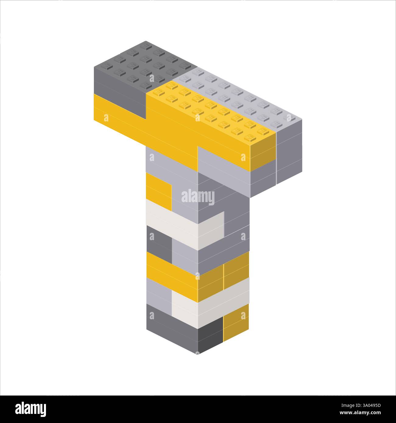 Letter T in isometric view assembled from plastic blocks. Vector ...