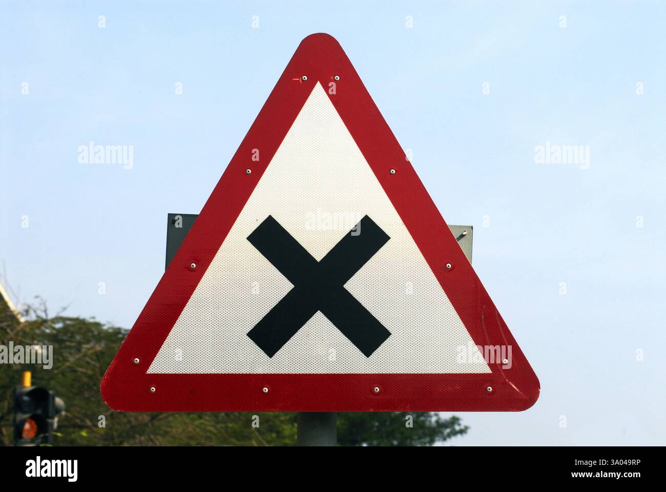 Cross road ahead signboard of traffic police department at Ganeshkhind ...
