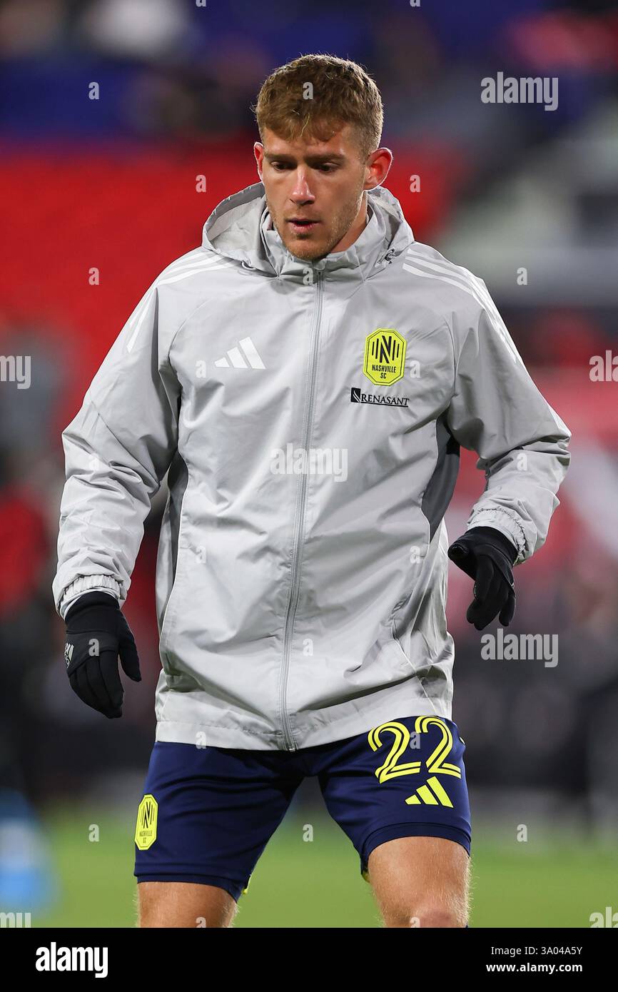 HARRISON, NJ - MARCH 01: Josh Bauer #22 of Nashville SC warms up on the ...