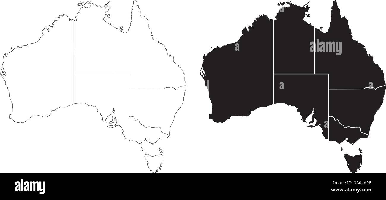Australia political vector map black silhouette shape illustration ...