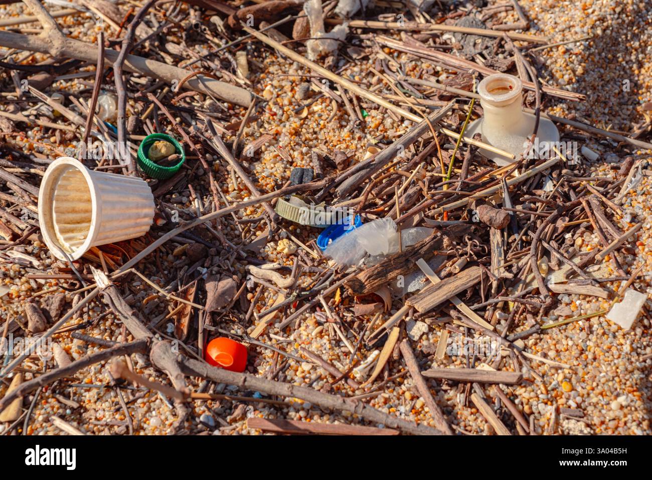 Plastic trash on the beach. Pollution of the environment with plastic ...