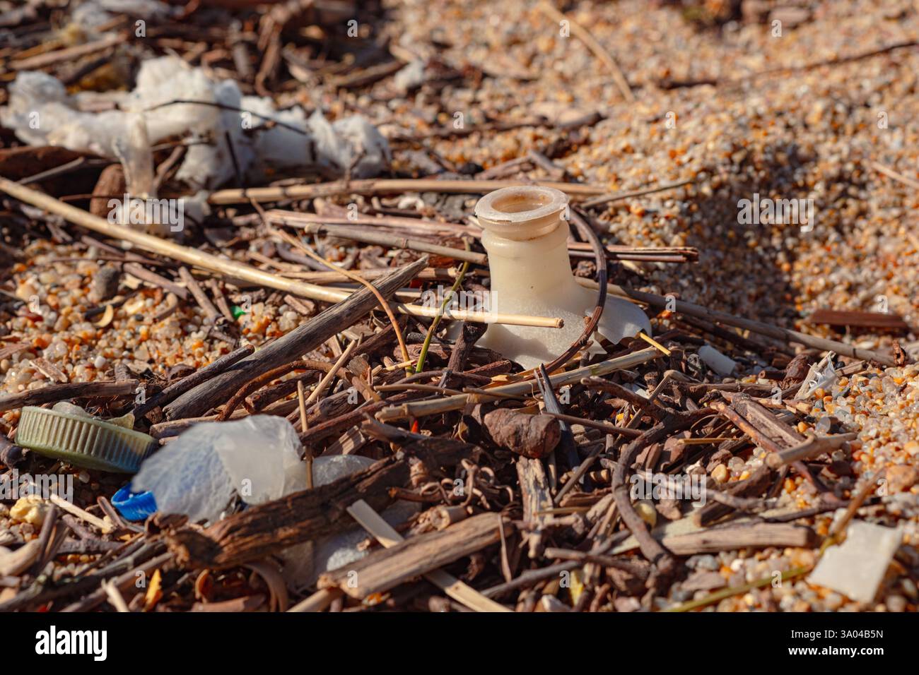 Plastic trash on the beach. Pollution of the environment with plastic ...