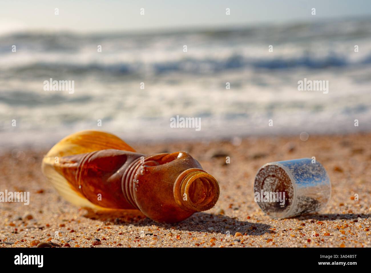 Plastic trash on the beach. Pollution of the environment with plastic ...