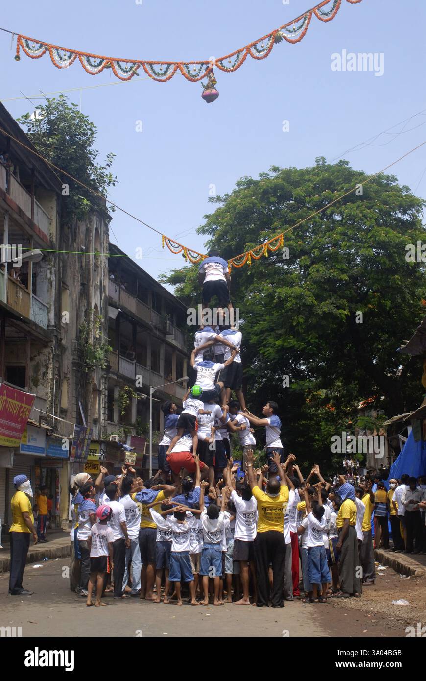 Human pyramid trying to break dahi handi on janmashtami festival at ...