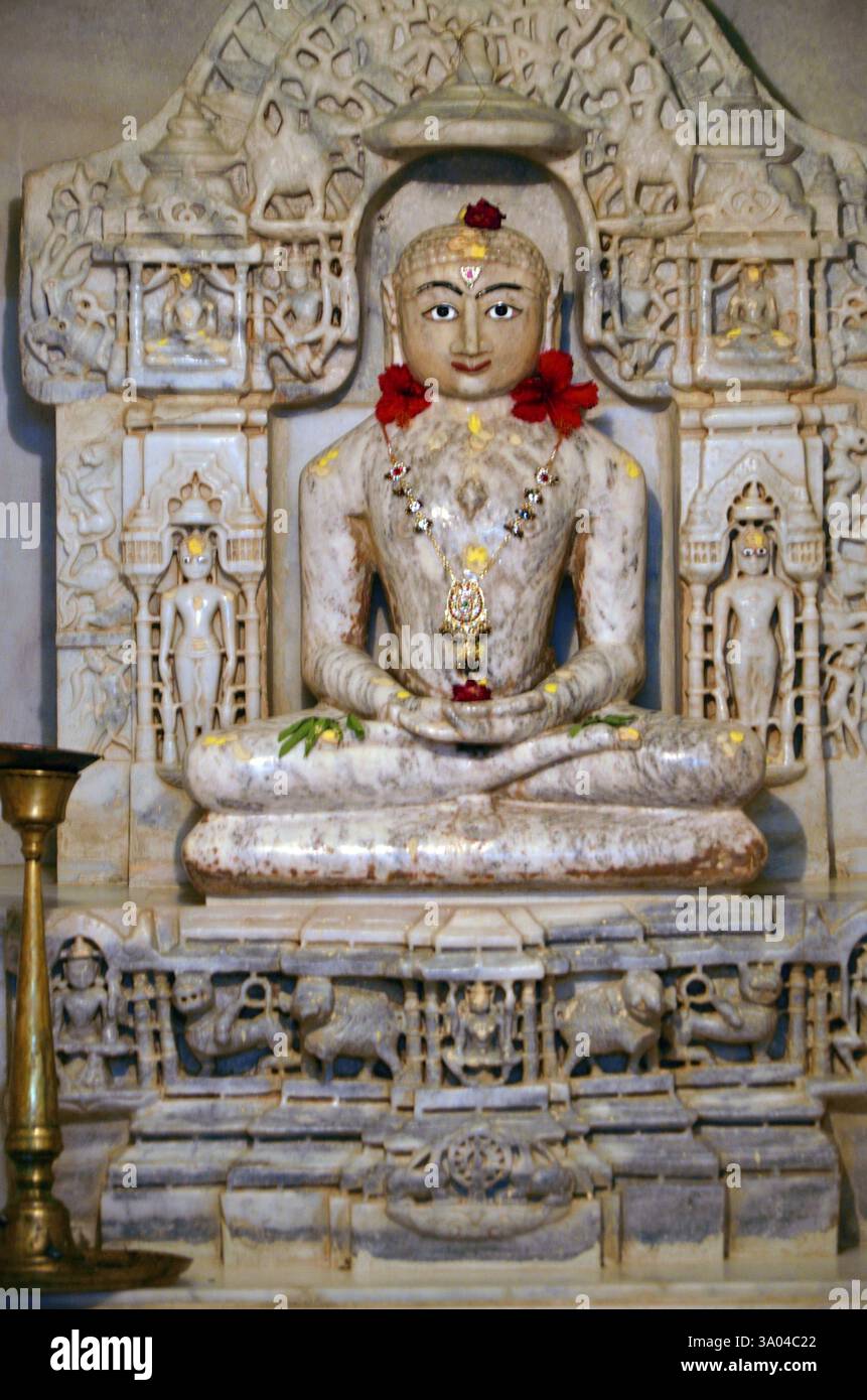 Indian Jain God of white marble Sirohi temple Rajasthan India Asia ...