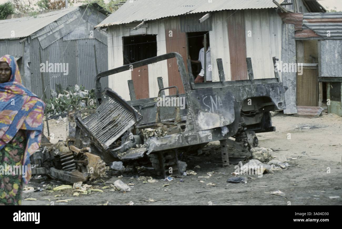 25th October 1993 The remains of a U.S. Army Humvee, destroyed when a ...