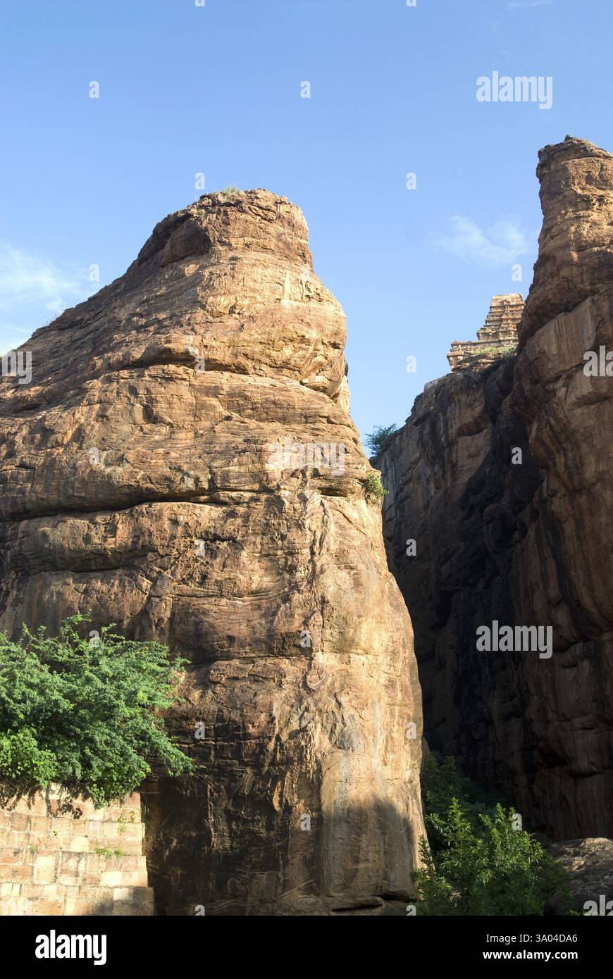Rust red sandstone cliffs rocks in Badami, Karnataka, India, Asia Stock ...
