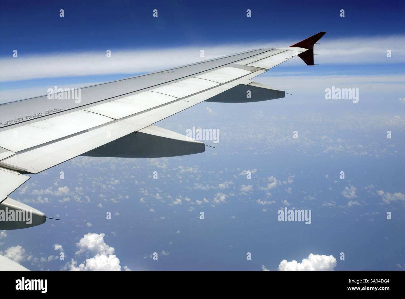 Aerial view of aeroplane wing in blue sky Stock Photo - Alamy