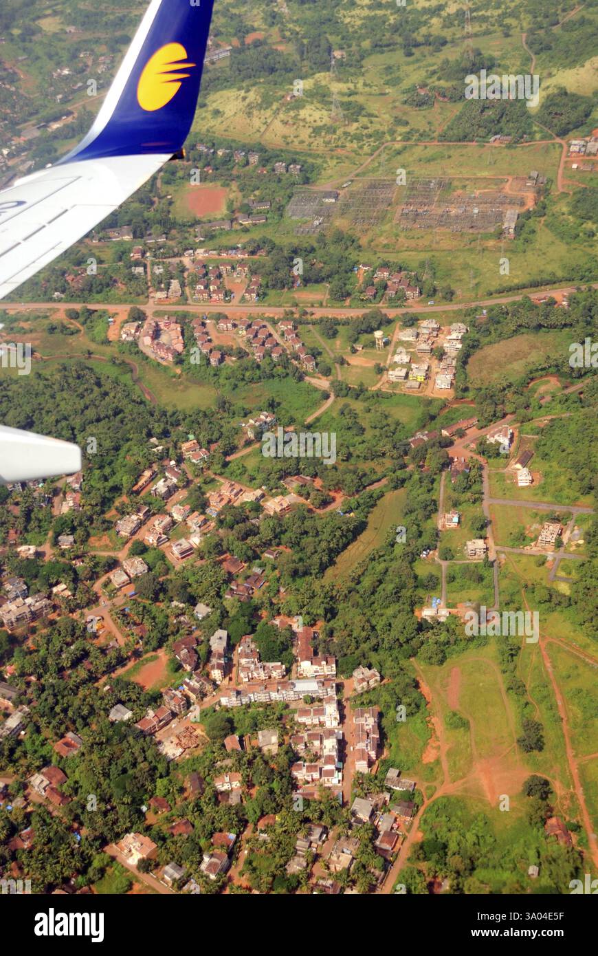 Aerial view of housing colony and aircraft wing, Goa, India, Asia Stock ...