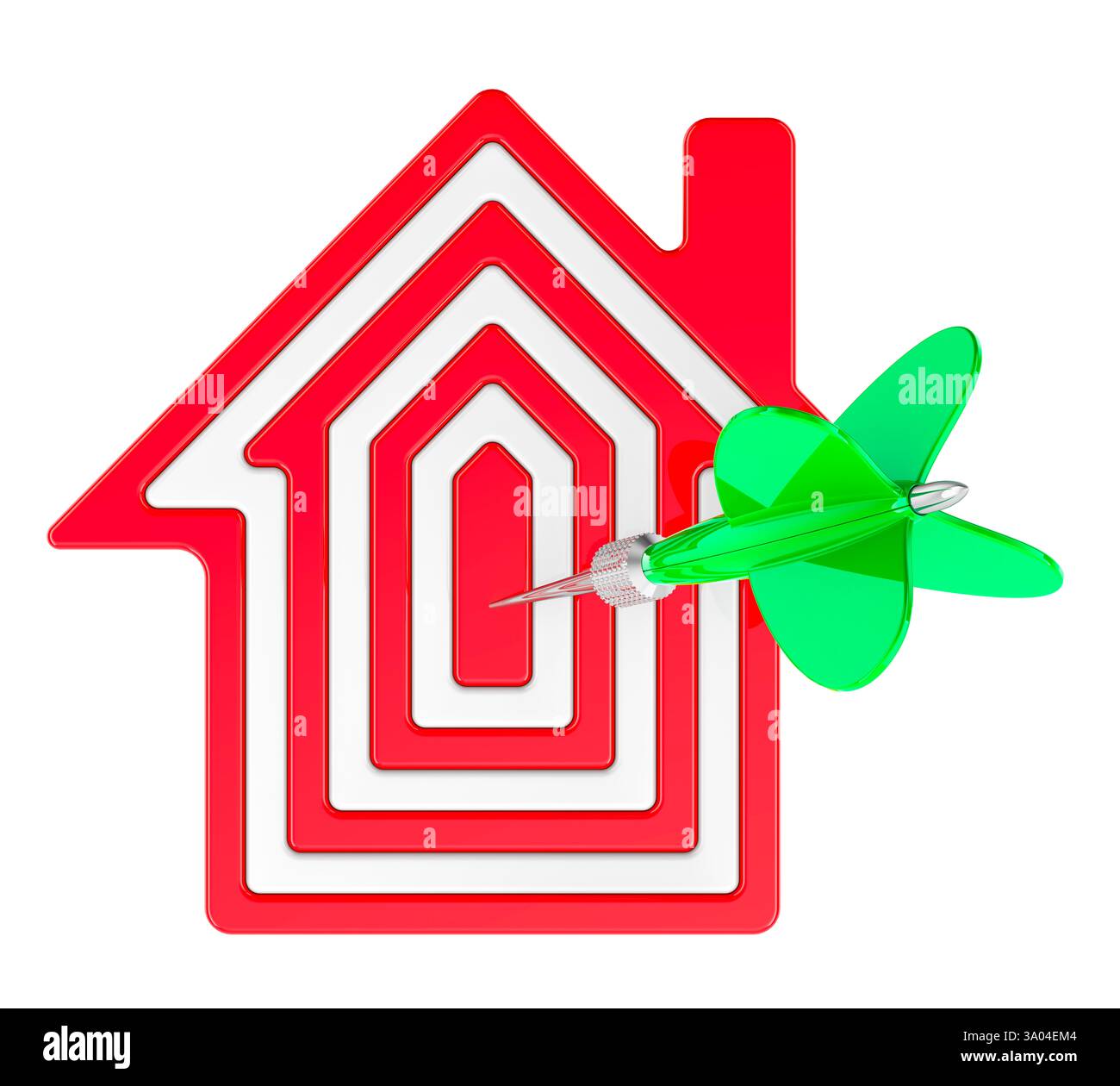 Home shaped target with arrow in bullseye, 3D rendering isolated on ...