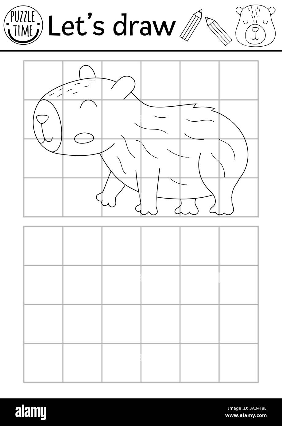 Draw the capybara. Vector capibara drawing practice worksheet with cute ...