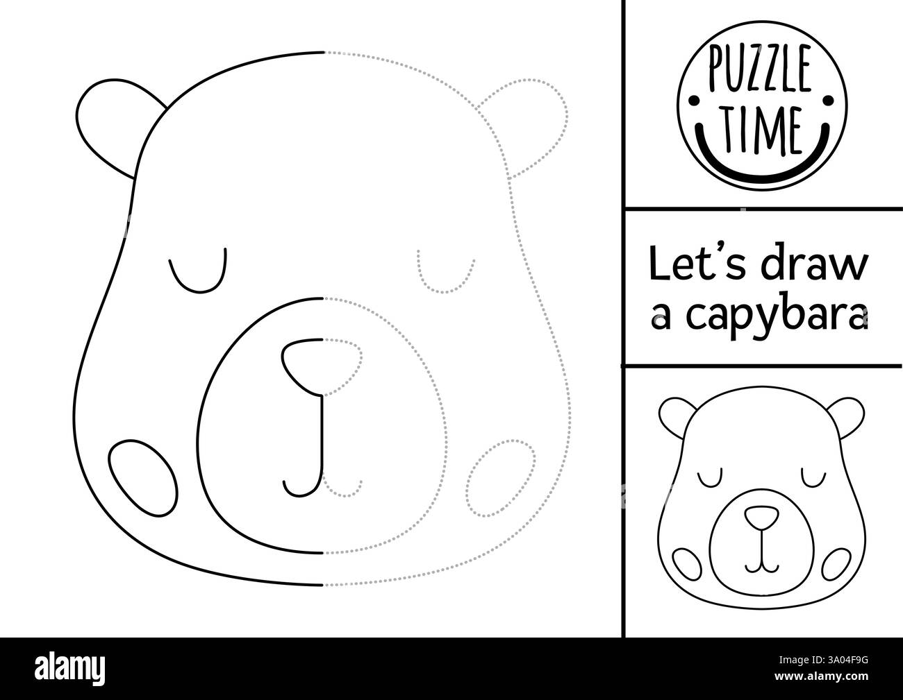 Complete the capybara. Vector capibara symmetrical drawing and tracing ...