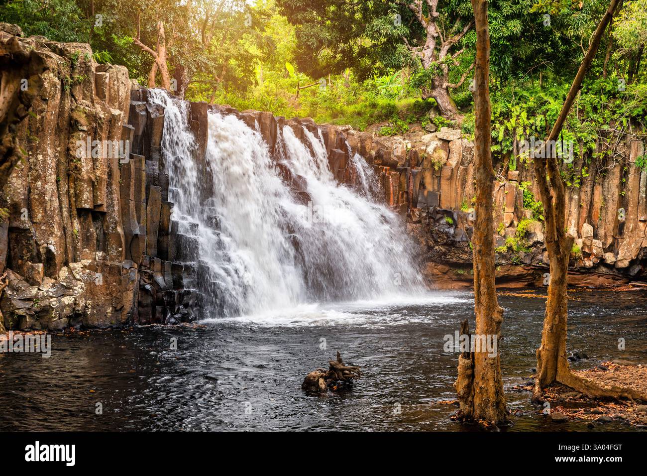 Rochester falls on the island of Mauritius. Waterfall in the jungle of ...