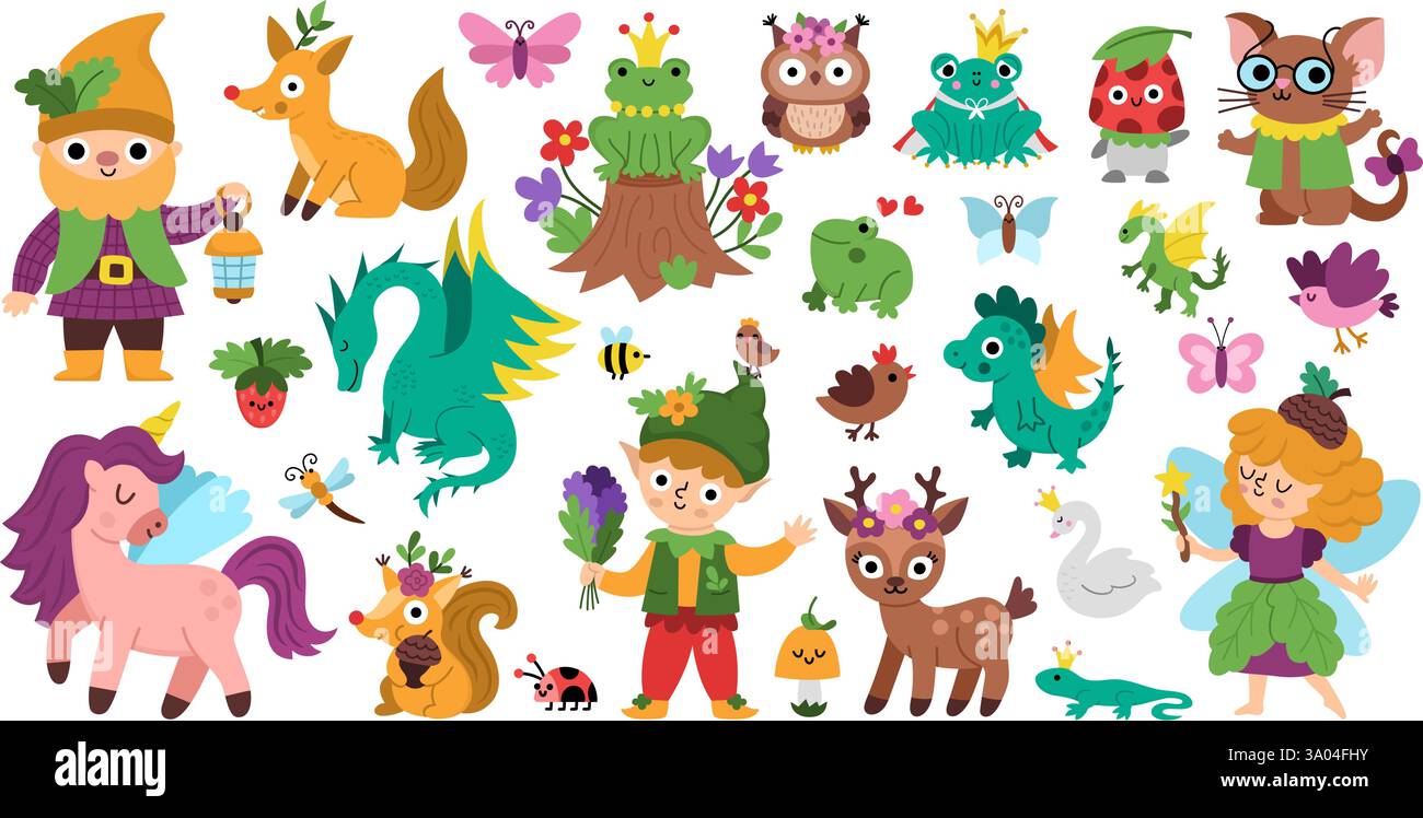 Vector magic creature clipart set. Cute icons of fairytale characters ...