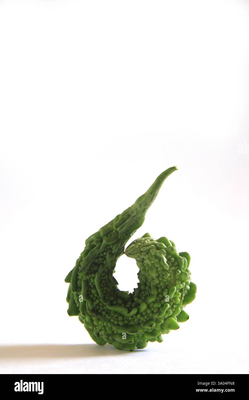 Green vegetable, karela bitter gourd momordica charantia on white ...