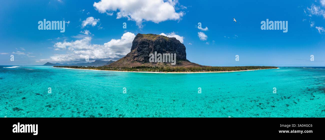 Aerial view of Le morne Brabant in Mauriutius. Tropical crystal ocean ...
