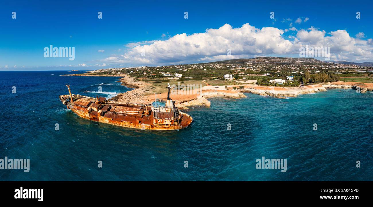 Abandoned Edro III Shipwreck at seashore of Peyia, near Paphos, Cyprus ...