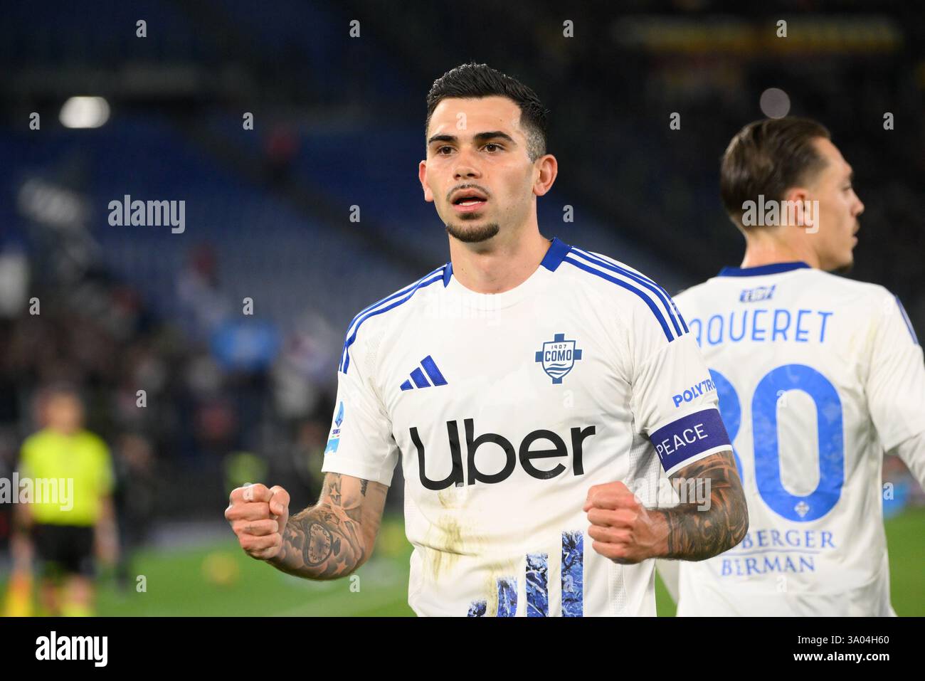 Comoâ??s Lucas Da Cunha celebrates after scoring the goal 0-1 during ...