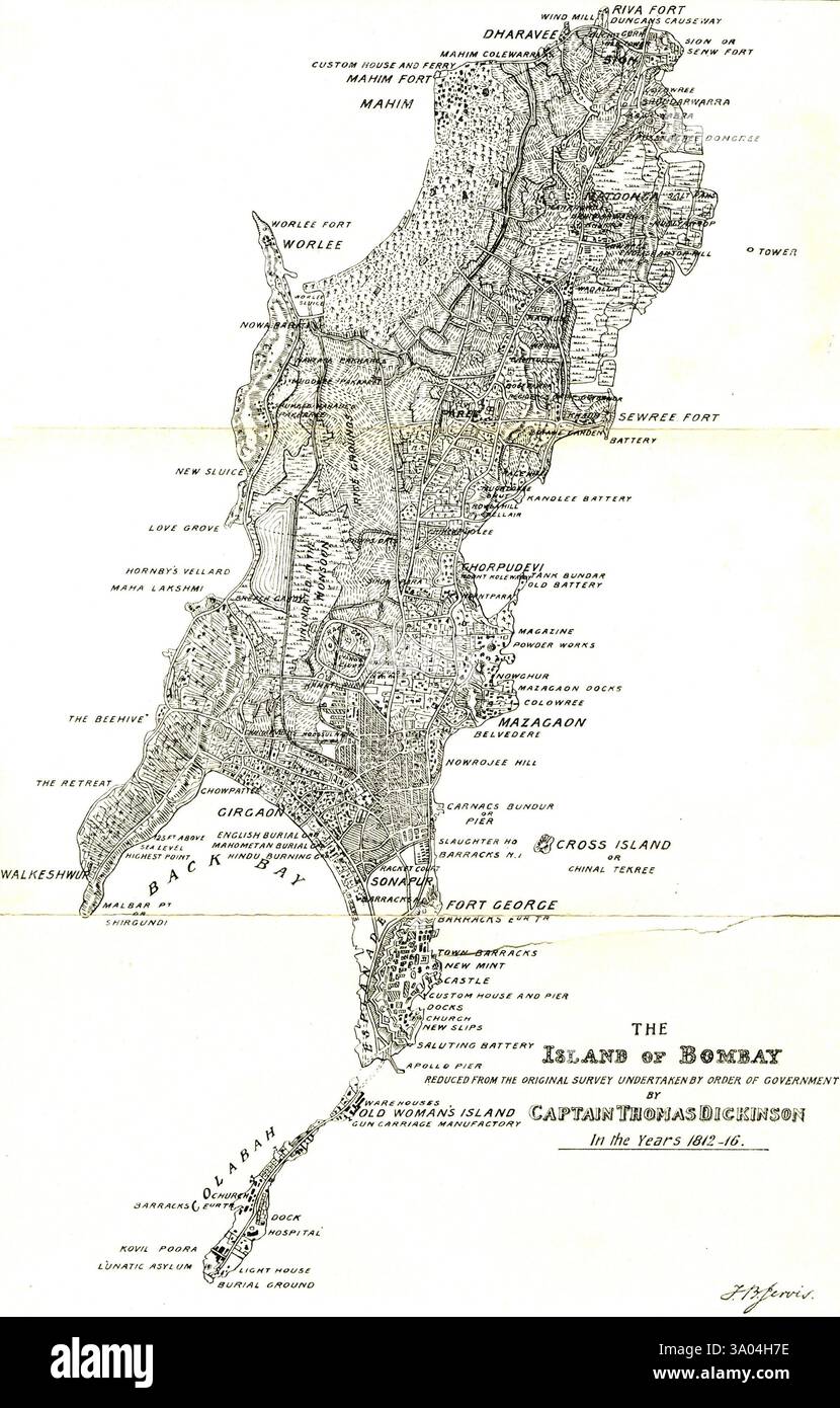 Bombay Map, island of Bombay by Capt. Thomas Dickson, year 1812 16 ...