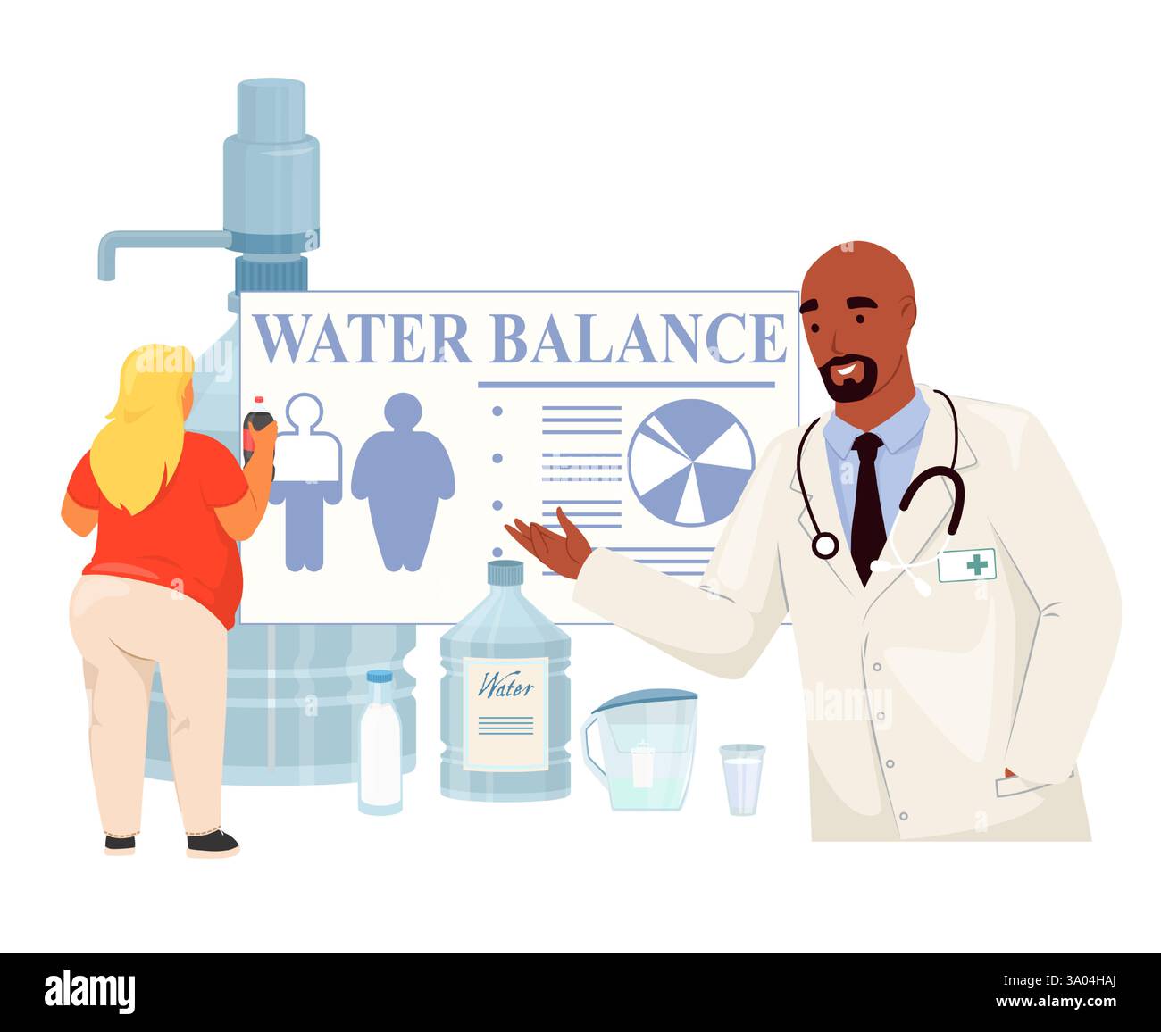 A health professional explains the concept of water balance to a ...