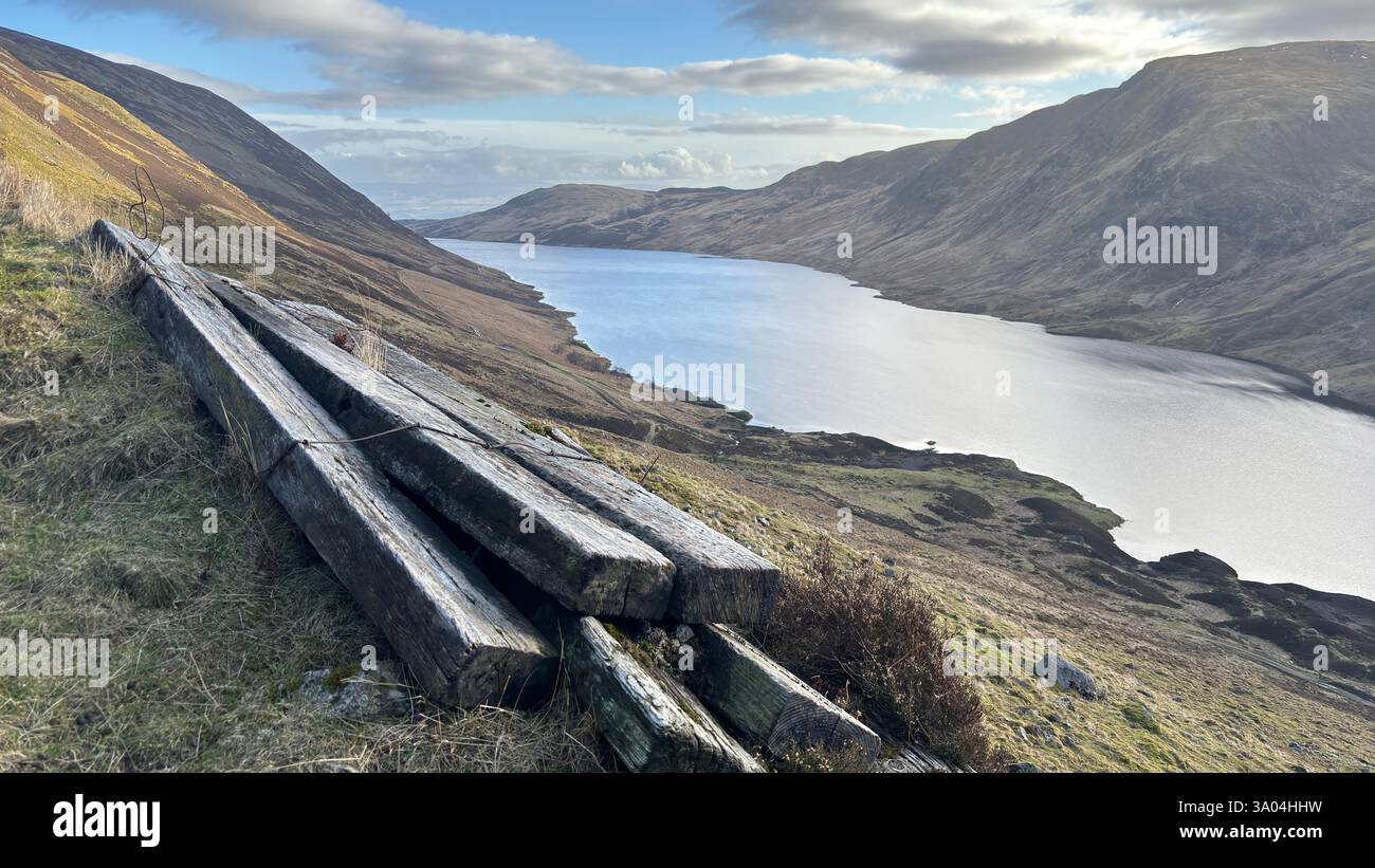 Loch Turret in the Scottish mountain countryside landscape view across ...
