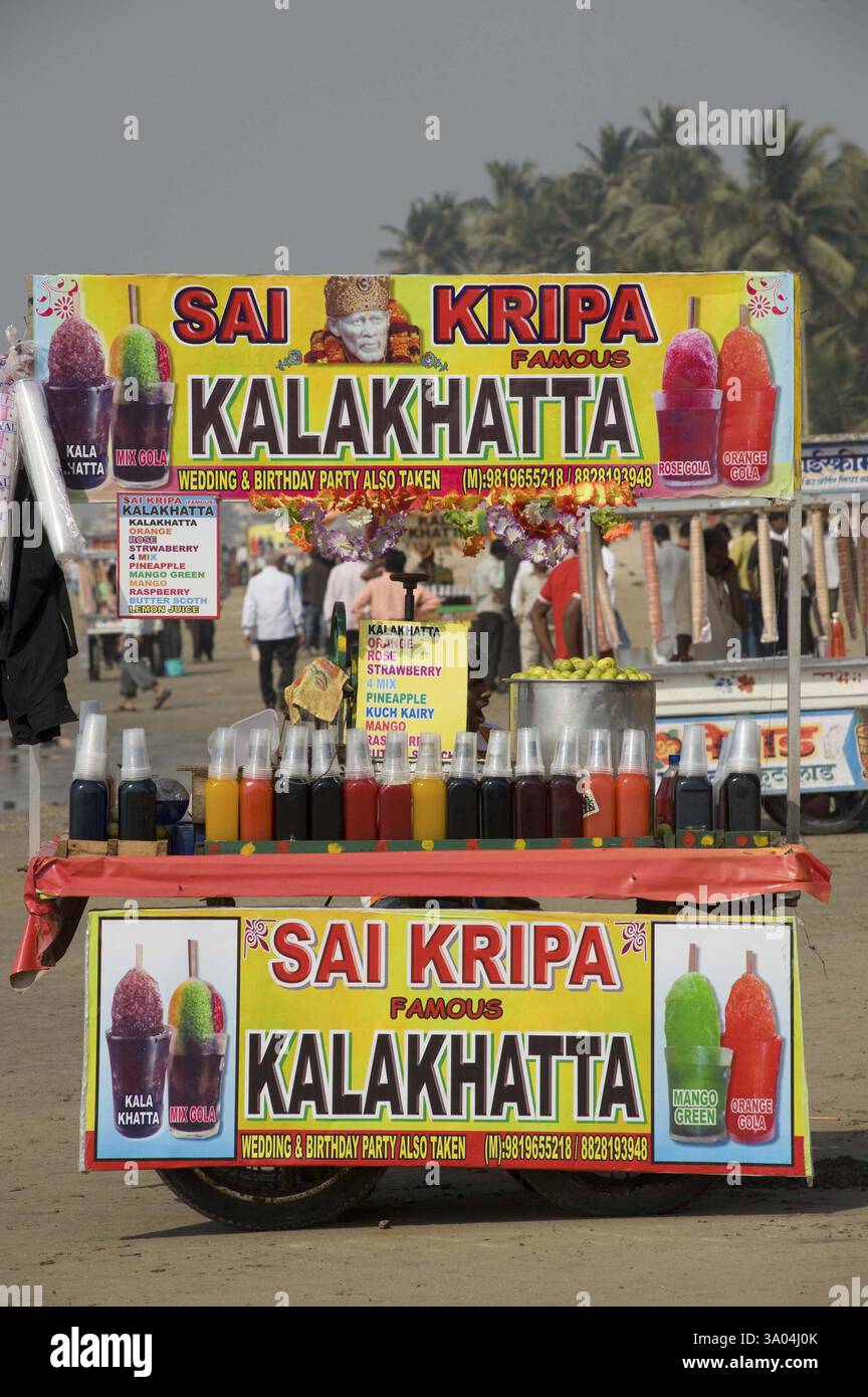 Ice Gola with colourful bottles at Juhu Beach Mumbai India Asia Stock ...