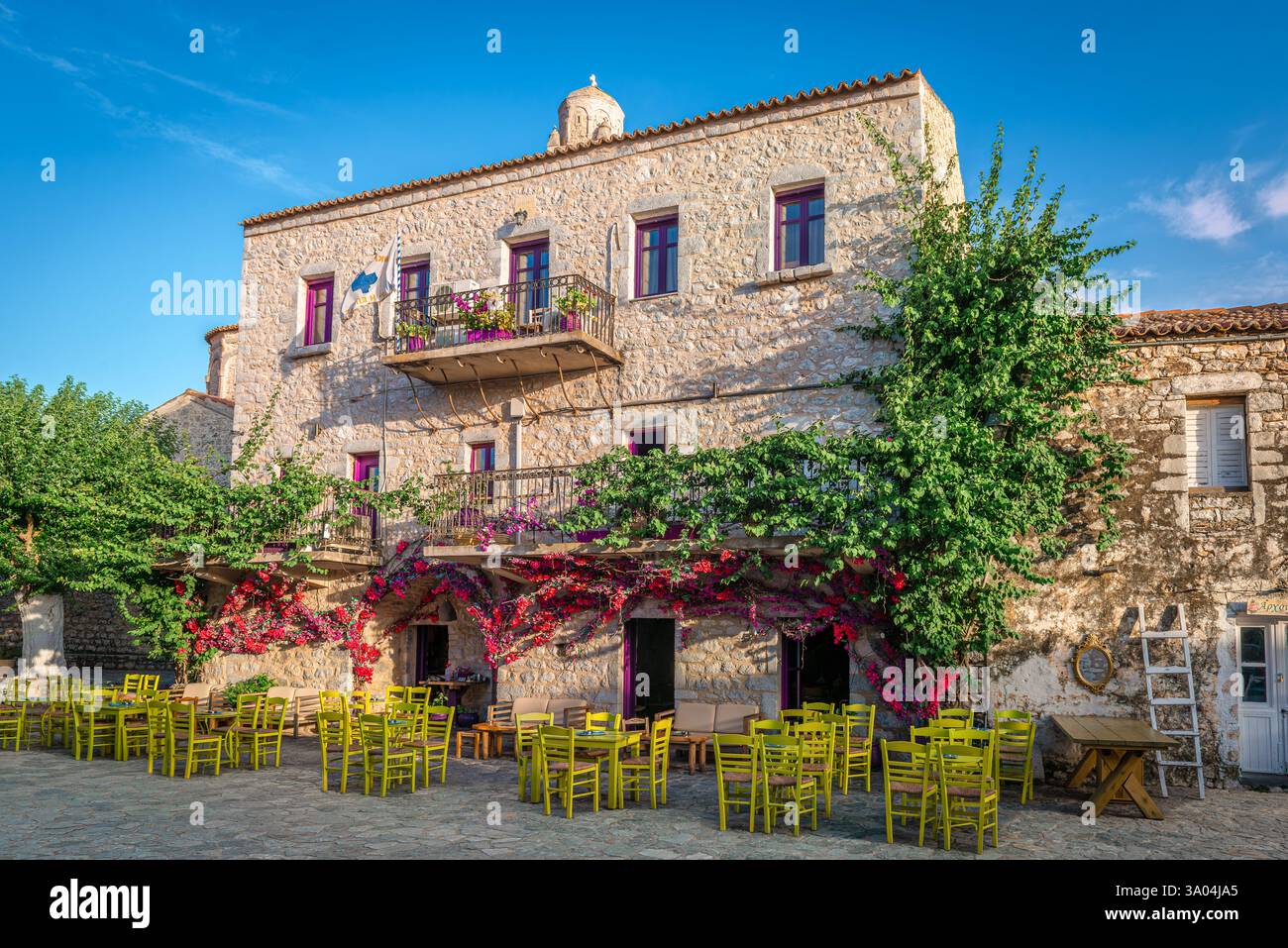 Traditional stone house in the old town of Areopolis, in Mani ...