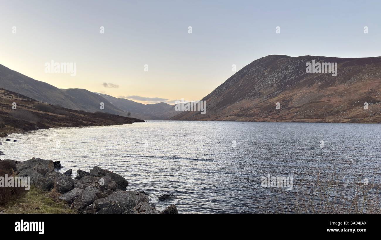 Loch Turret in the Scottish mountain countryside landscape view across ...