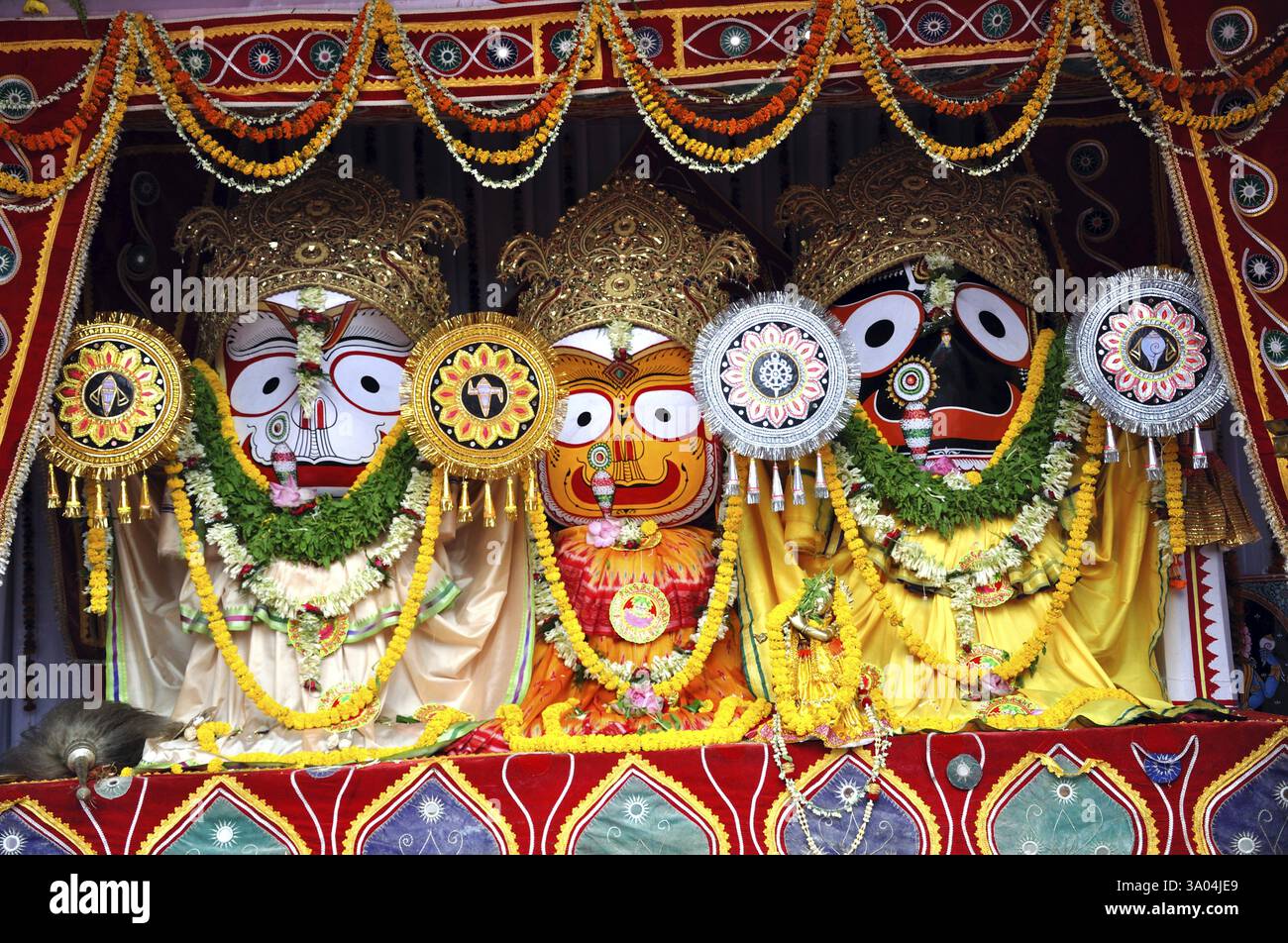 Statues of lord Jaganath, Subhadra, and Balabhadra, Puri, Orissa, India ...
